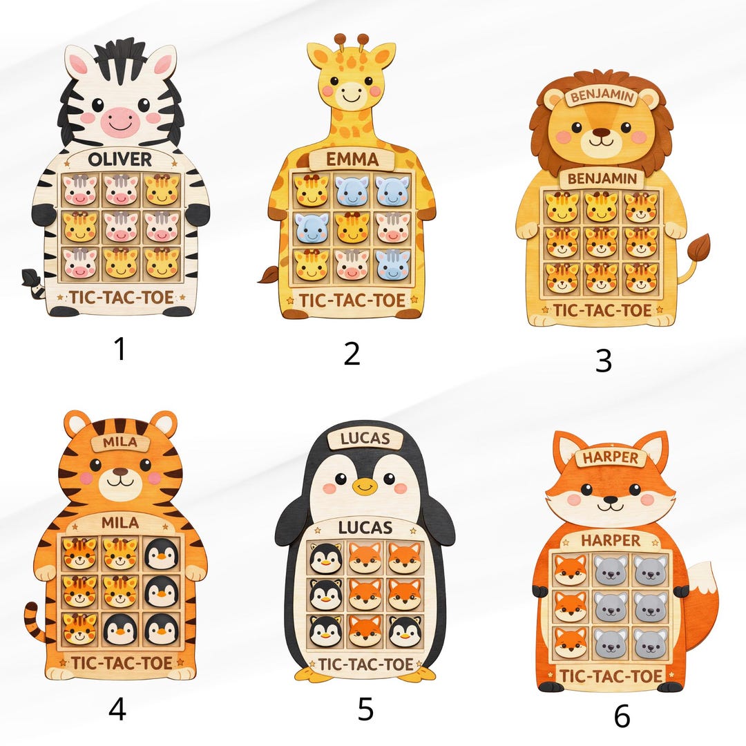 Personalized Animal Wooden Tic Tac Toe Game for Kids, Custom Name Wood ...