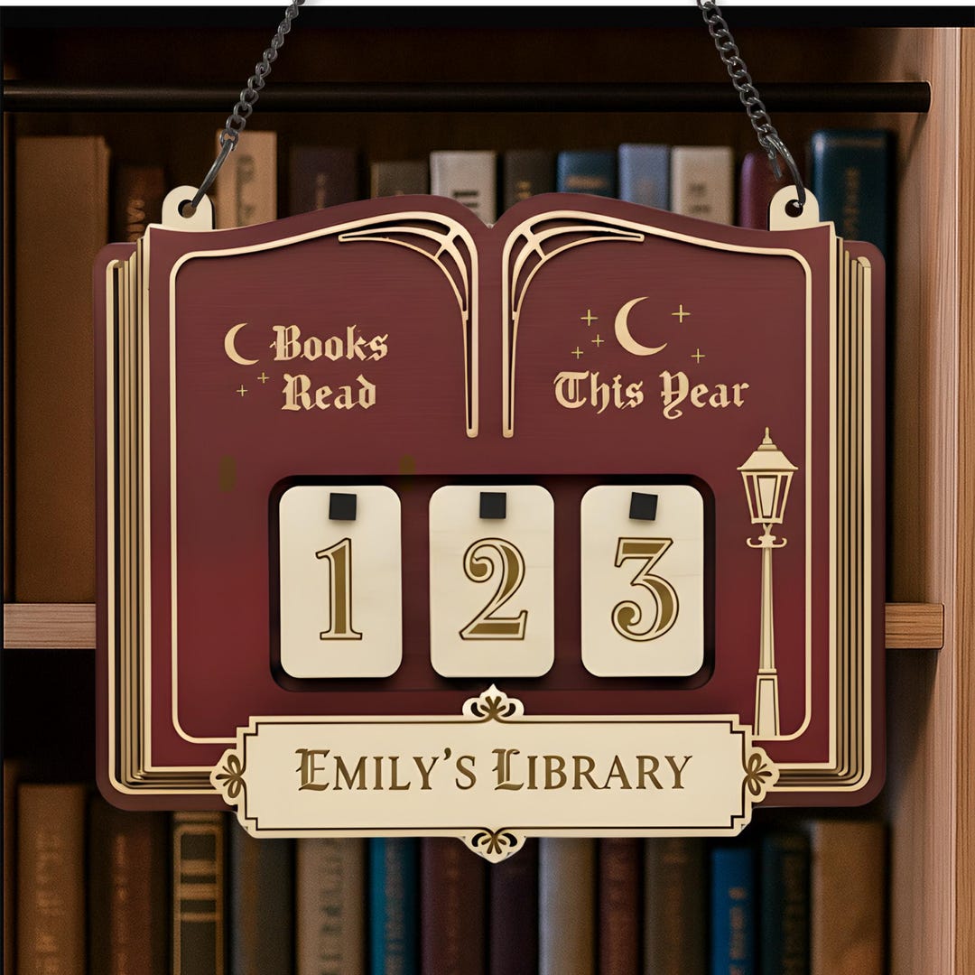 Custom Book Shaped Wood Bookworm Gift Book Tracker, Yearly Reading Goal ...
