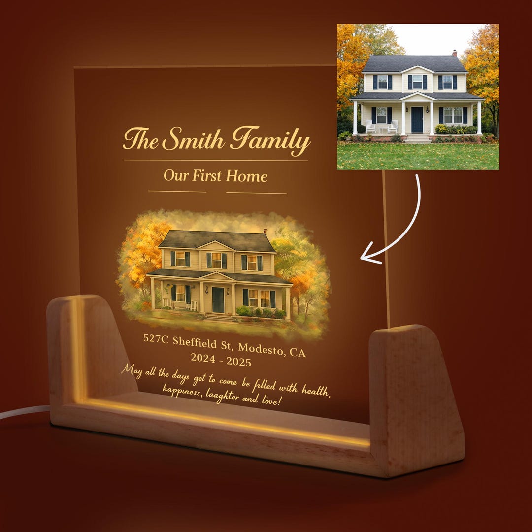Personalized First Home Night Light Custom House Portrait Acrylic ...