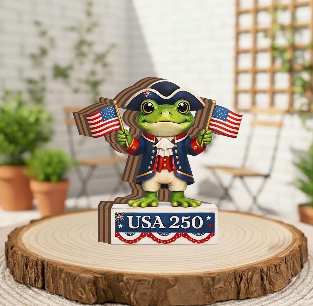Patriotic Frog Wood Standee Usa 250 Years Celebration Decor ...
