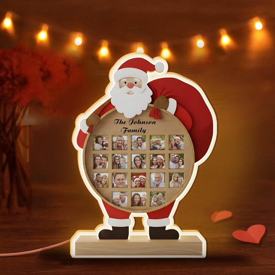 Personalized Santa Photo Collage LED Lamp, Custom Family Name Night ...