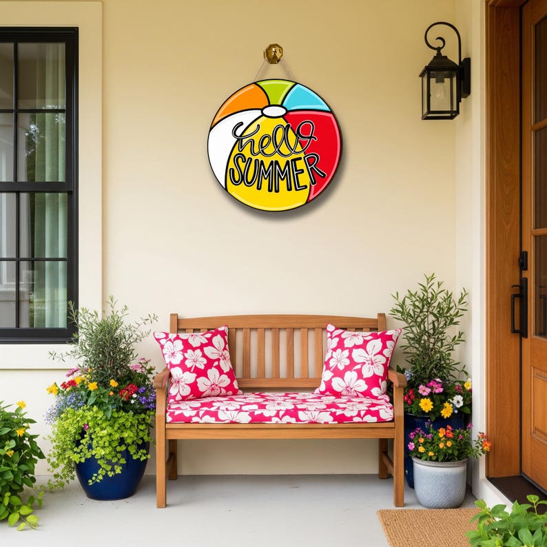 Hello Summer Classroom Door Sign 2026, Beach Ball Teacher Door Hanger ...