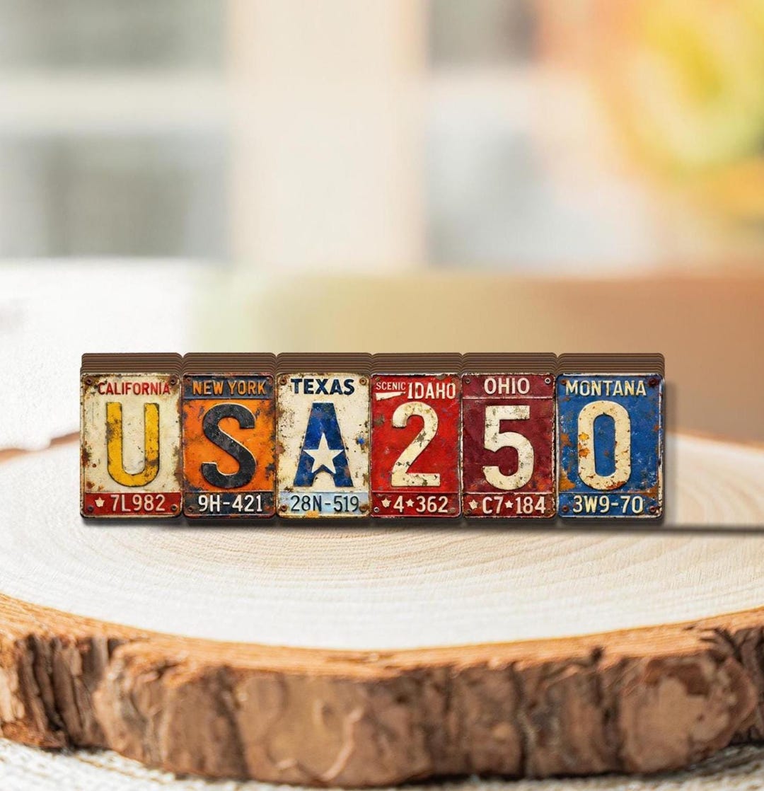 Custom USA 250 License Plate Wood Block Decor for 250th Anniversary ...