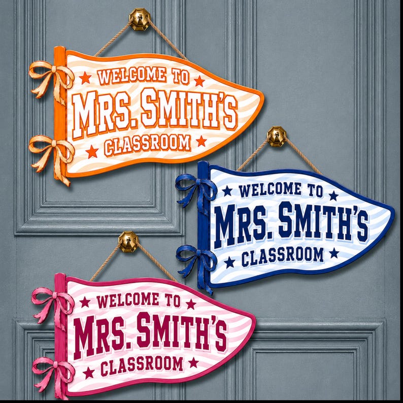 Personalized Classroom Pennant Sign 2026, Teacher Door Hanger, Welcome ...
