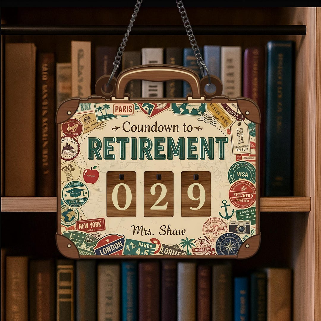 Personalized Retirement Countdown Sign, Custom Luggage Travel Theme ...