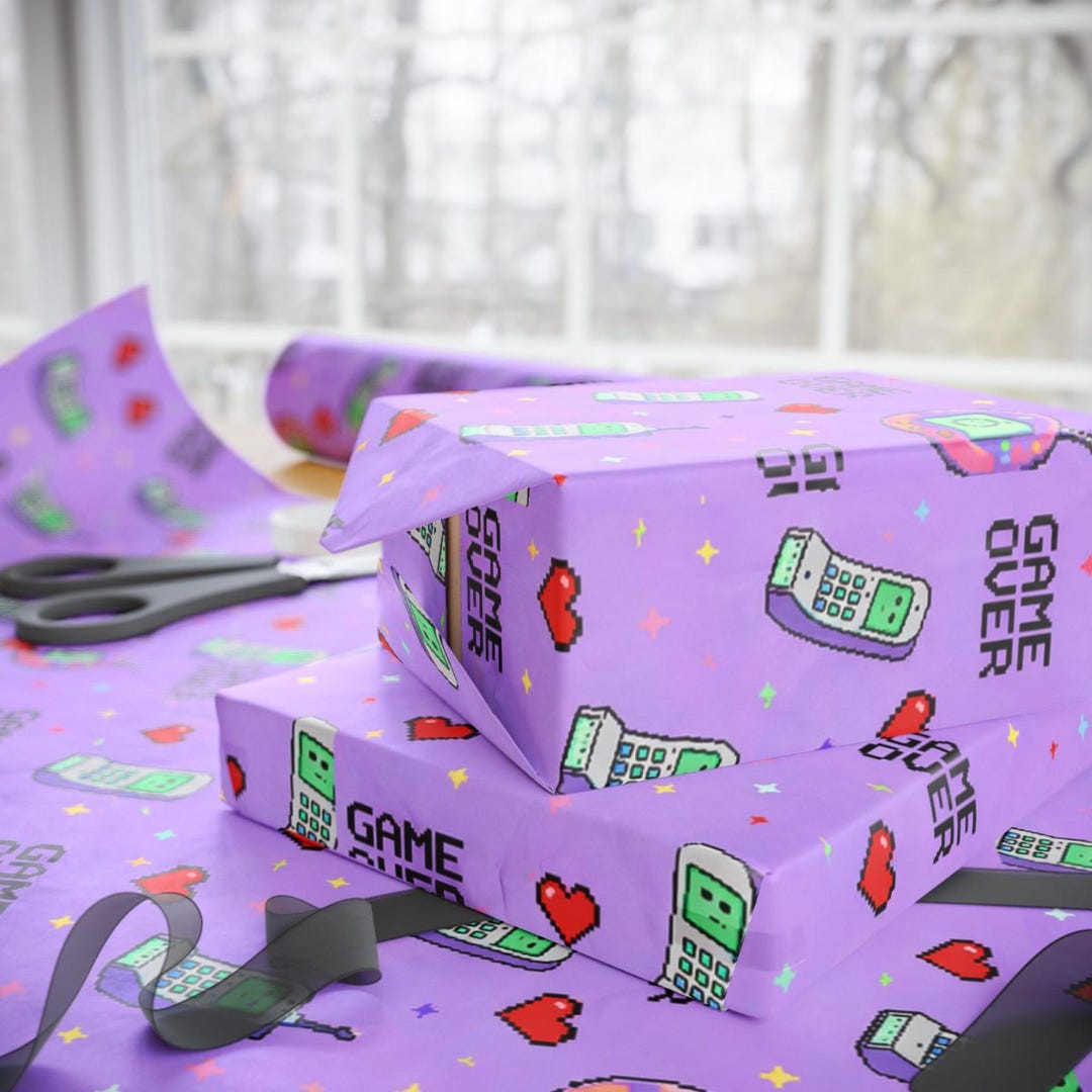 Pixel Art Video Game Wrapping Paper, Kawaii Aesthetic Gamer Gift Wrap ...