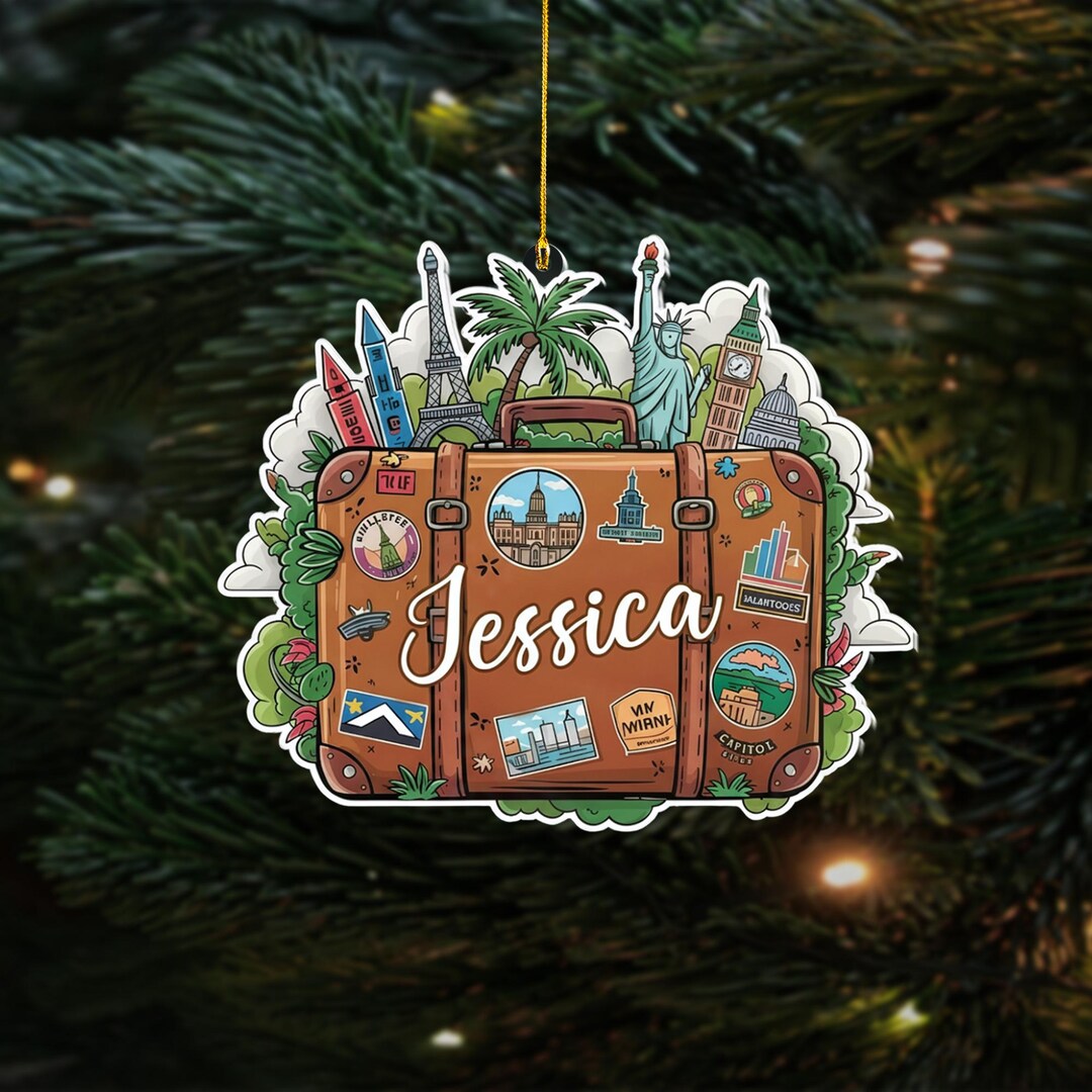 Unique World Landmarks Christmas Ornament, Customized Retro Suitcase ...