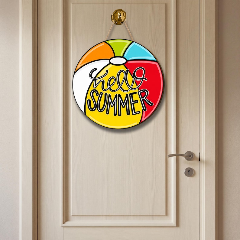 Hello Summer Classroom Door Sign 2026, Beach Ball Teacher Door Hanger ...