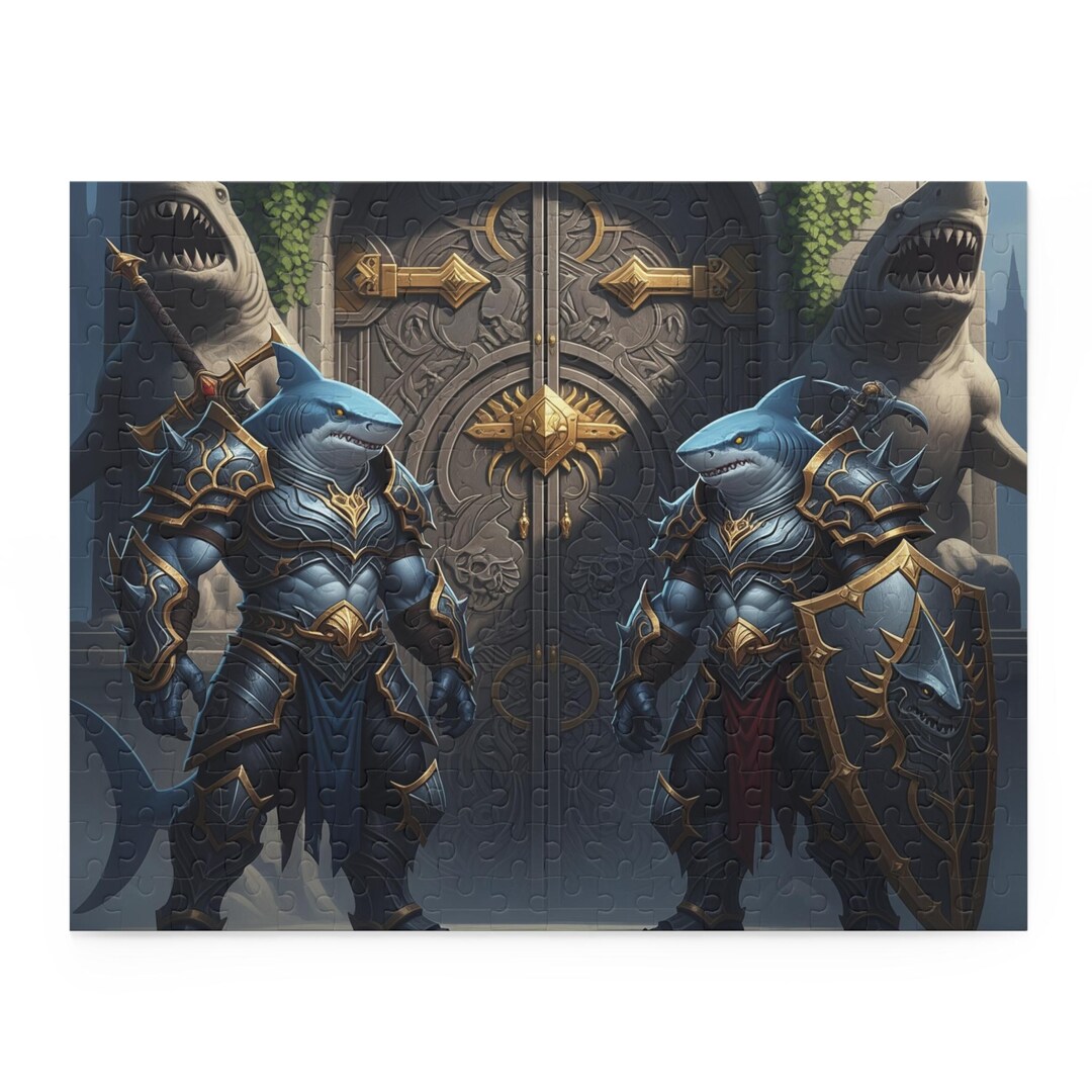 Armored Shark Knights – Fantasy Battle Print, Oceanic Warriors, Gothic ...