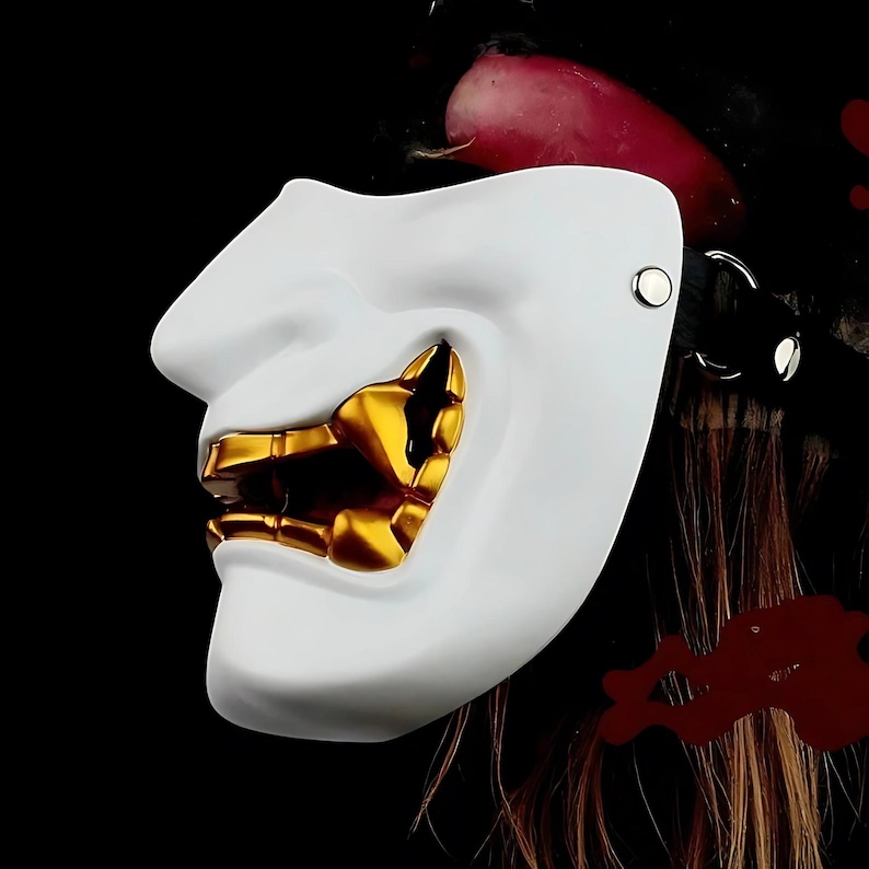 Japanese Prajna Half Face Mask, Shuo Mei Xiao Oni Cosplay Mask, Horror ...