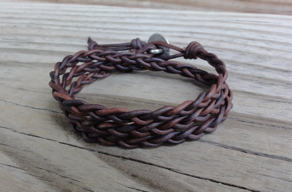 Braided Leather Wrap Bracelet Antique Brown Leather Cord - Etsy