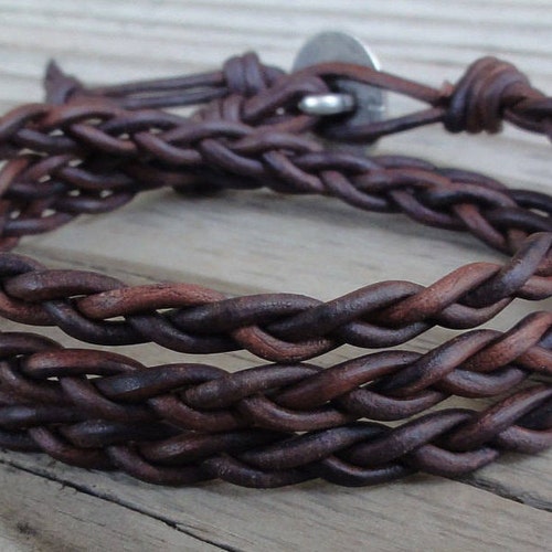 Braided Leather Wrap Bracelet Antique Brown Leather Cord - Etsy