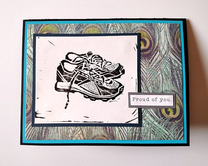 Proud of You - Running Shoe Block Print Congratulations, Encouragement ...