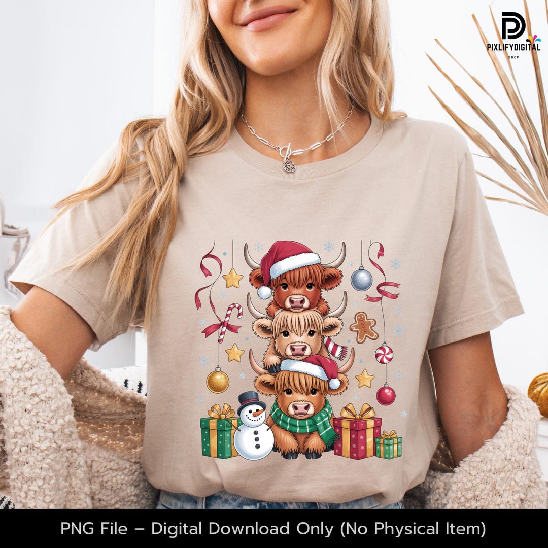 Christmas Highland Cow Stack PNG , Cutecow Trio , Holiday Farmhouse PNG ...