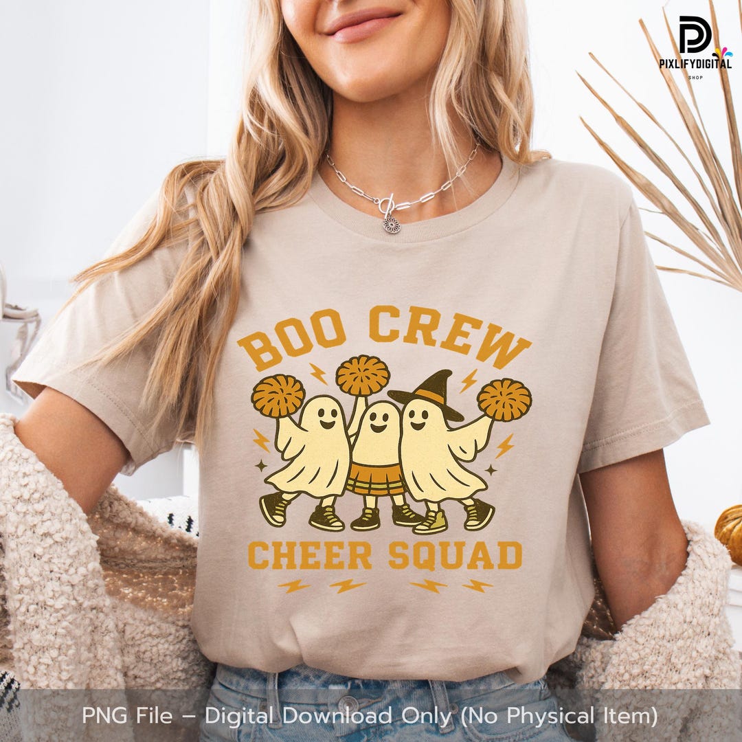 Retro Ghost Cheerleader PNG: Boo Crew Halloween Clipart (digital ...