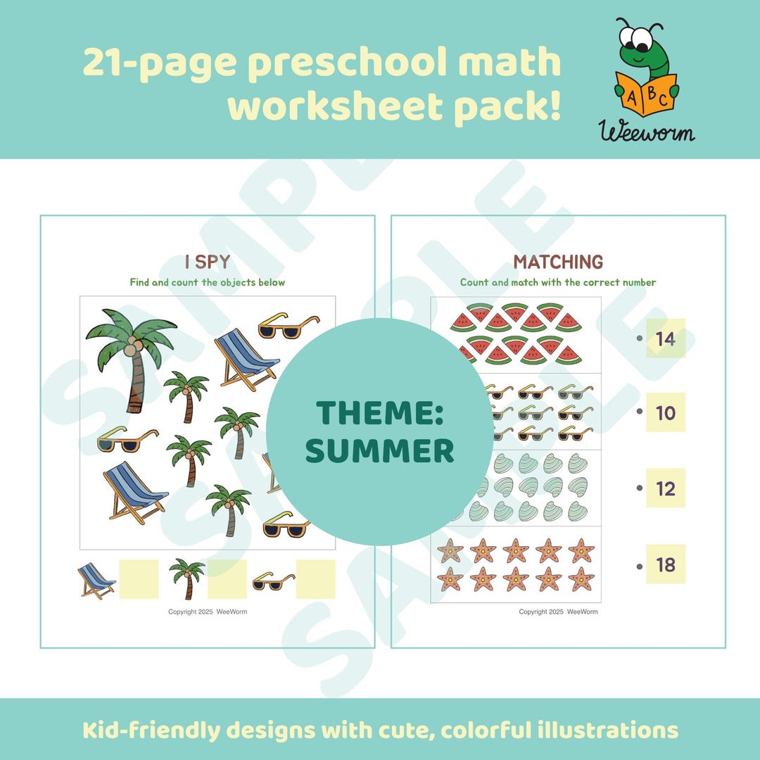 Summer Math Preschool Activity | Printable Worksheet Pack | Numbers and ...