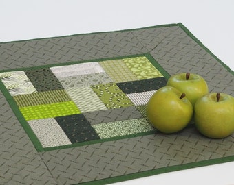 Quilted Placemats, Green Batik Table Runner, Leaf Green Table Topper ...