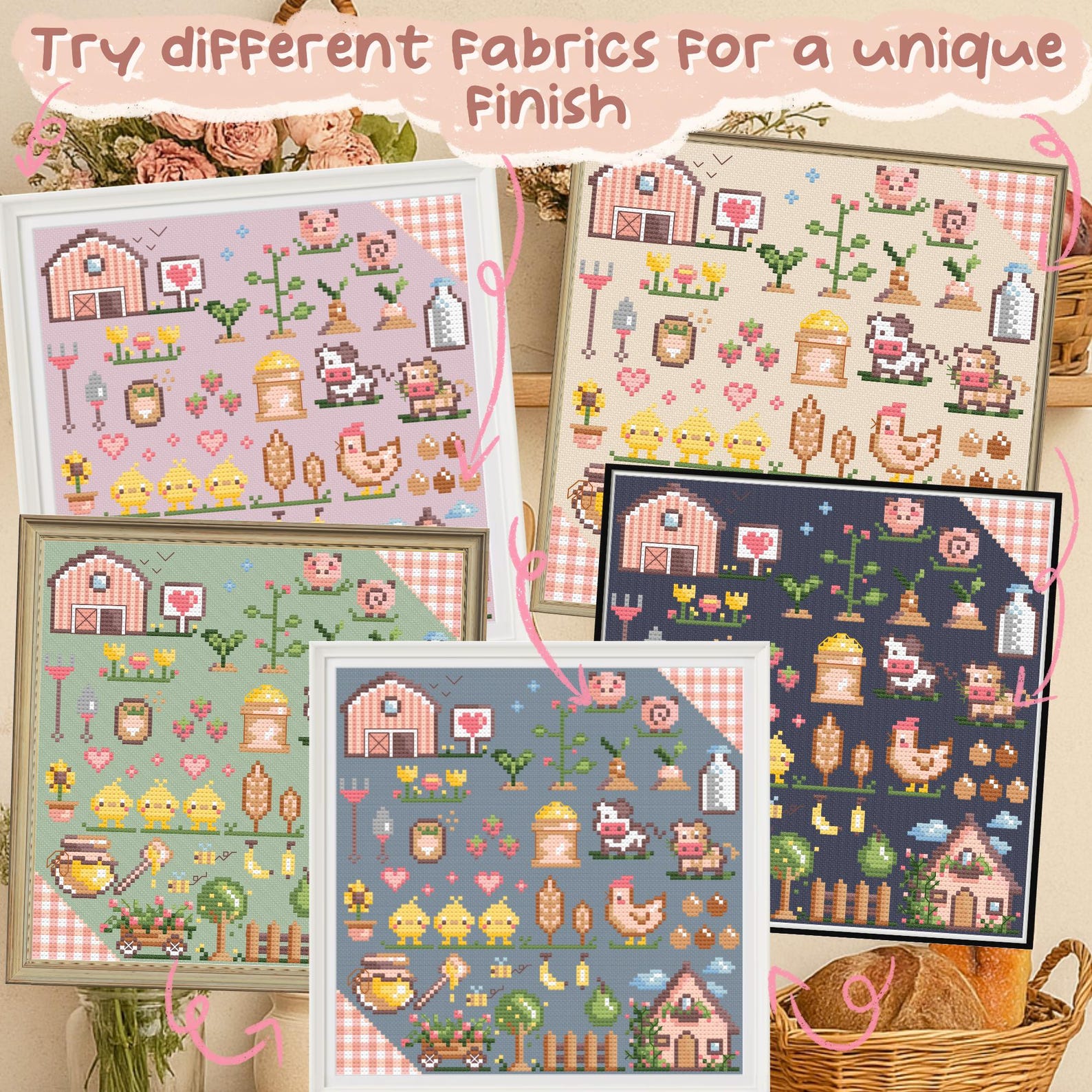 Digital Cross Stitch Pattern PDF | Cottagecore Farm Animals Sampler ...