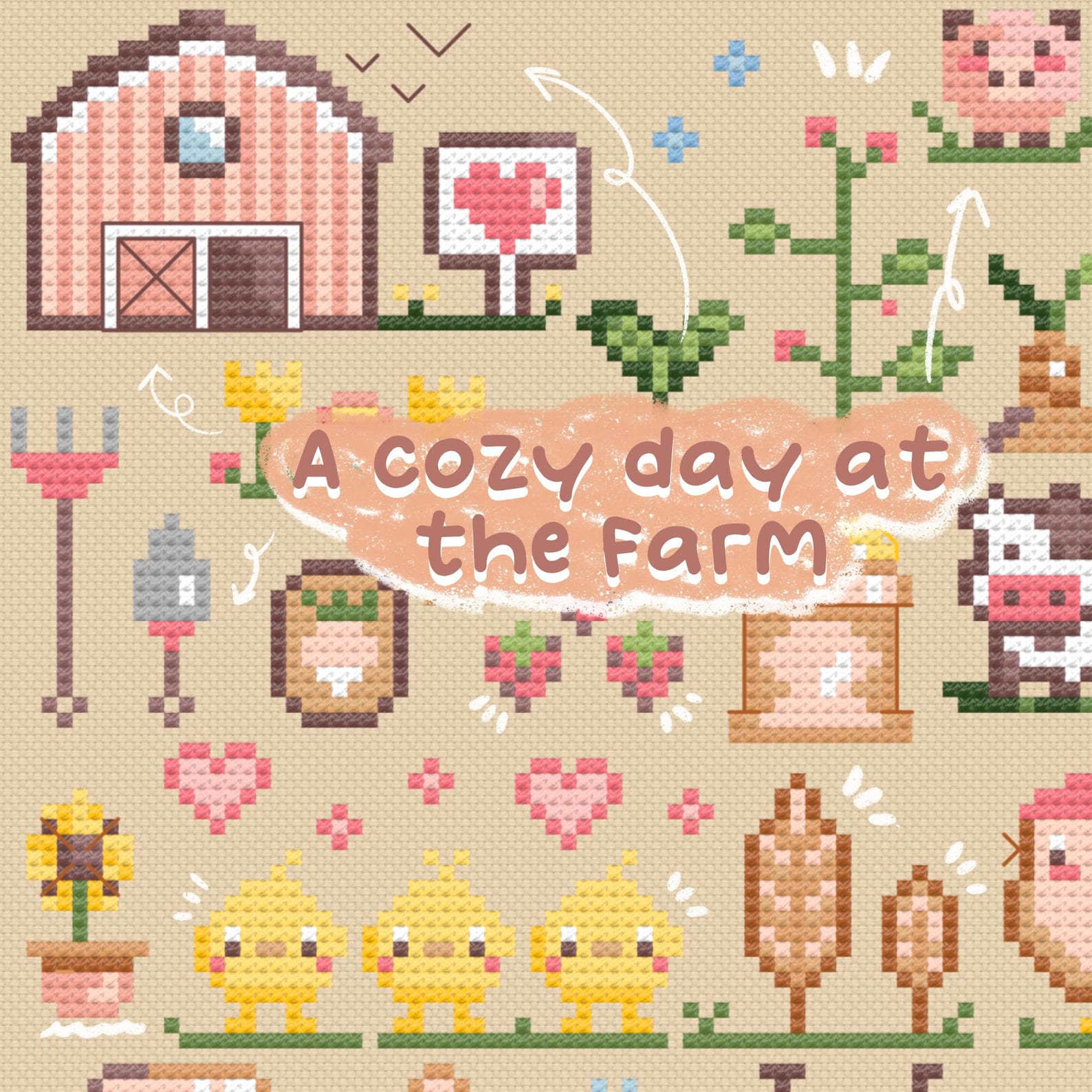 Digital Cross Stitch Pattern PDF | Cottagecore Farm Animals Sampler ...