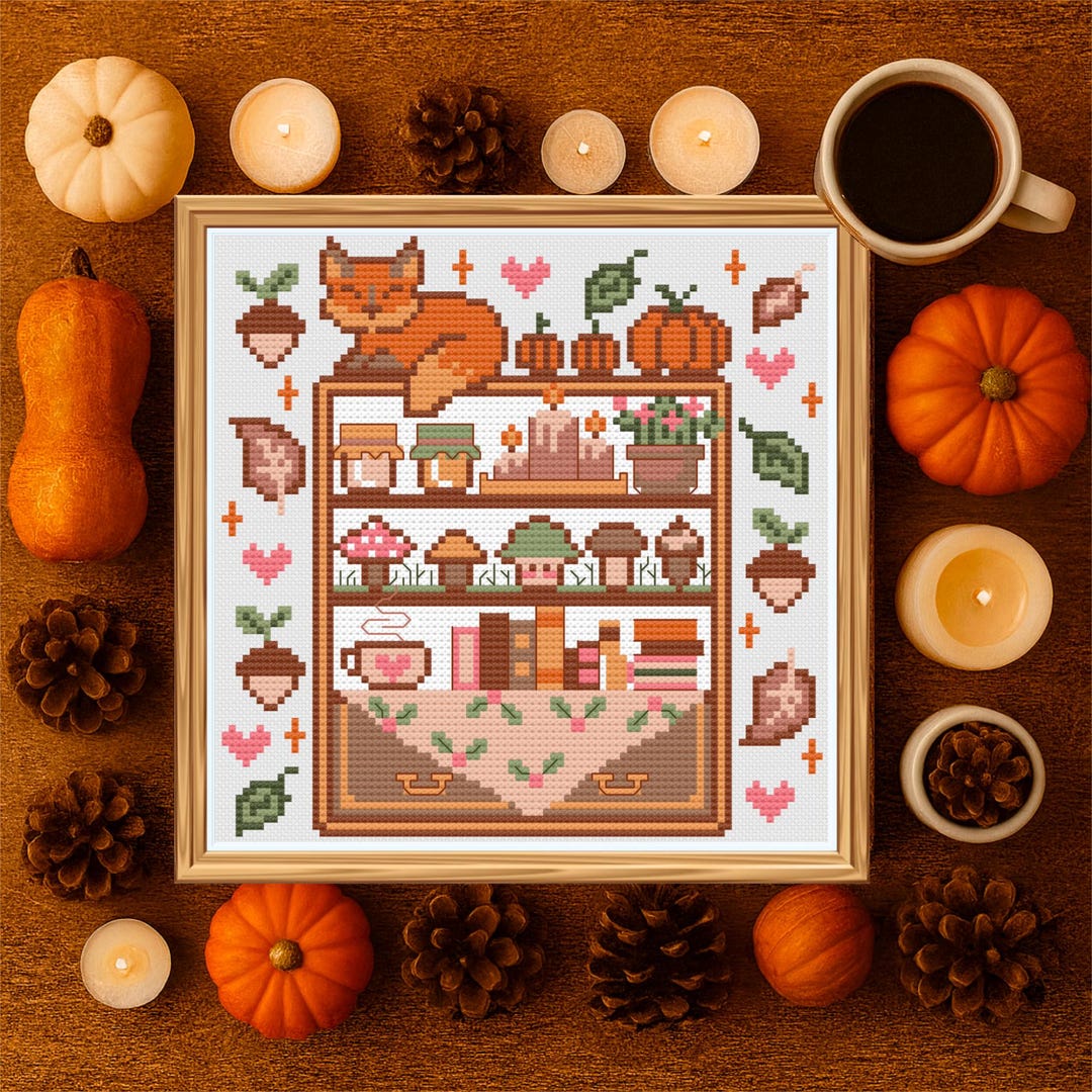 Autumnal Cross Stitch Pattern Digital PDF Autumn on the Shelf Rustic ...