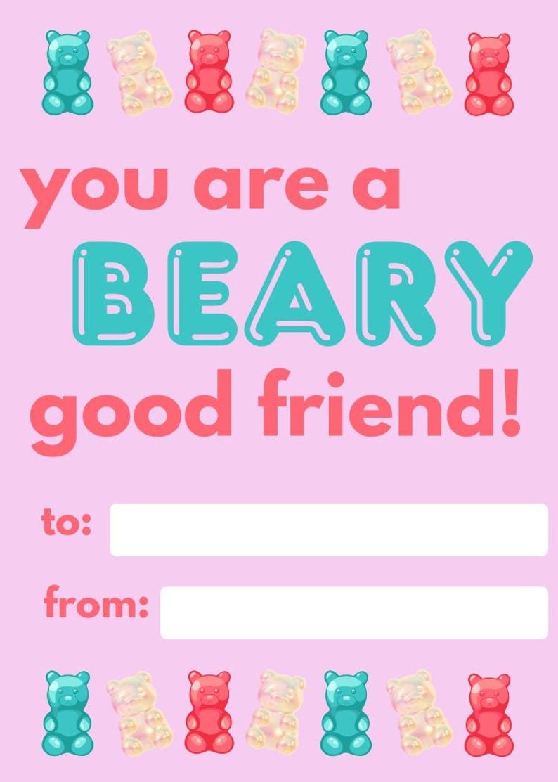 Printable Pink Gummy Bear Classroom Valentine Digital Download - Etsy