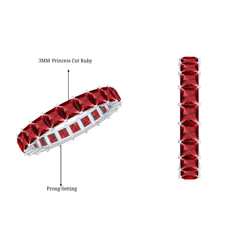 3mm Princess Cut Ruby CZ Full Eternity Band, Prong Set Gemstone ...