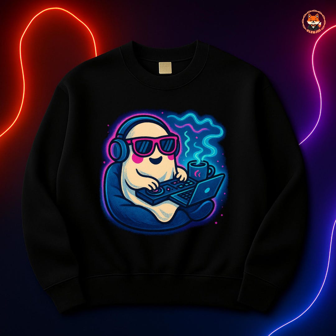 Chill Ghost DJ PNG: Neon Coffee Illustration (digital Download, 300 DPI ...