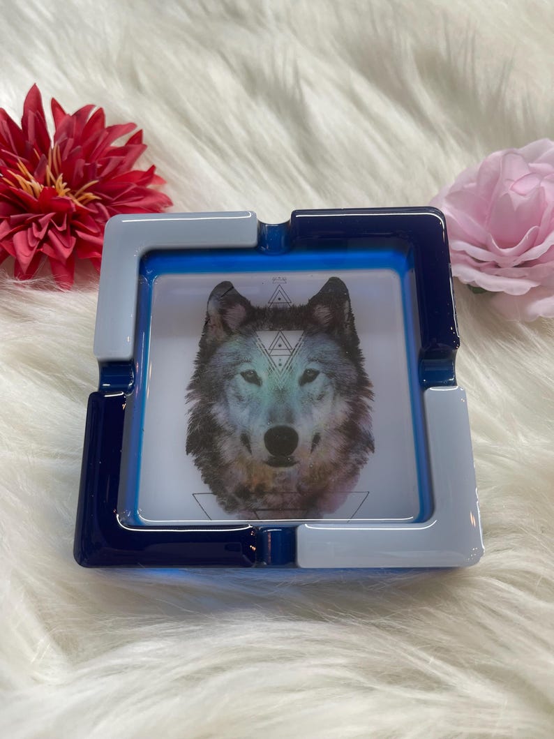 White and Blue Wolf Husky Custom Colorful Square Ashtray| Resin ...