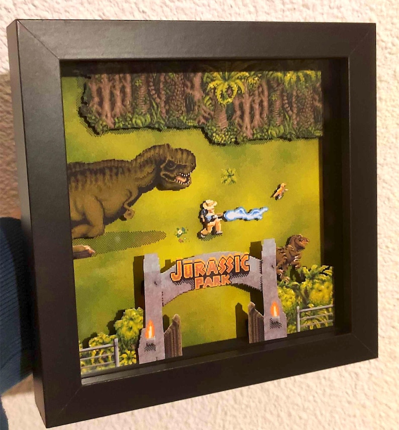 Jurassic Park Pixel Art Shadow Box Frame | Hand-cut and Assembled ...