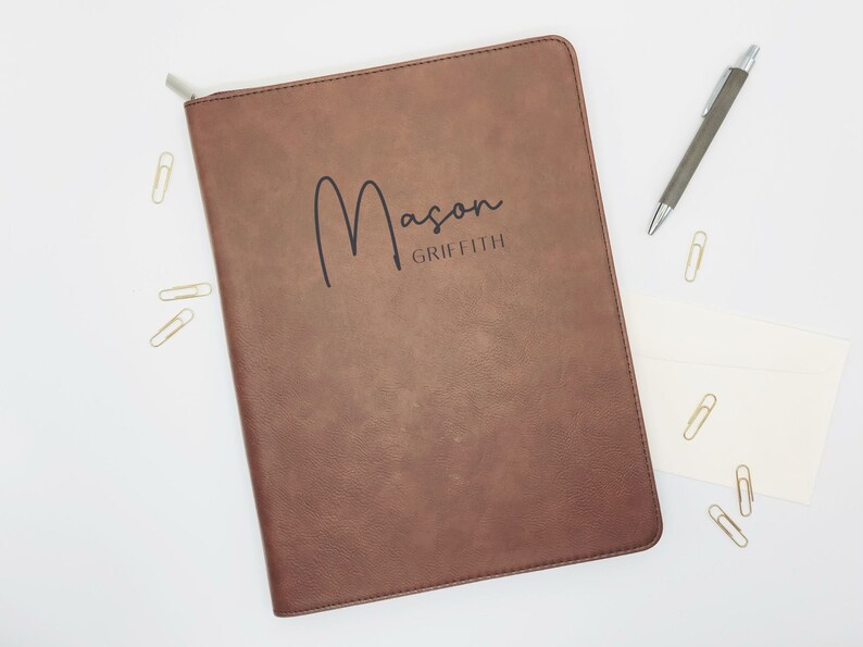 Engraved Leather Portfolio With Zipper Personalized - Etsy