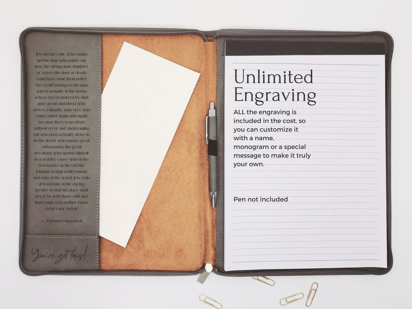 Engraved Leather Portfolio With Zipper Personalized - Etsy