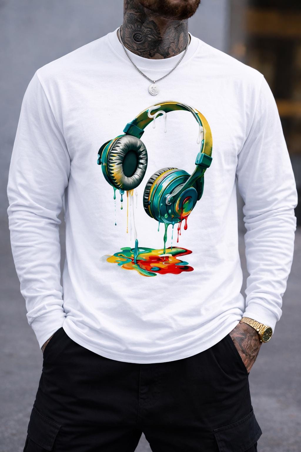 Dripping Headphones Graphic T-shirt | Music Art Tee | Modern Streetwear ...
