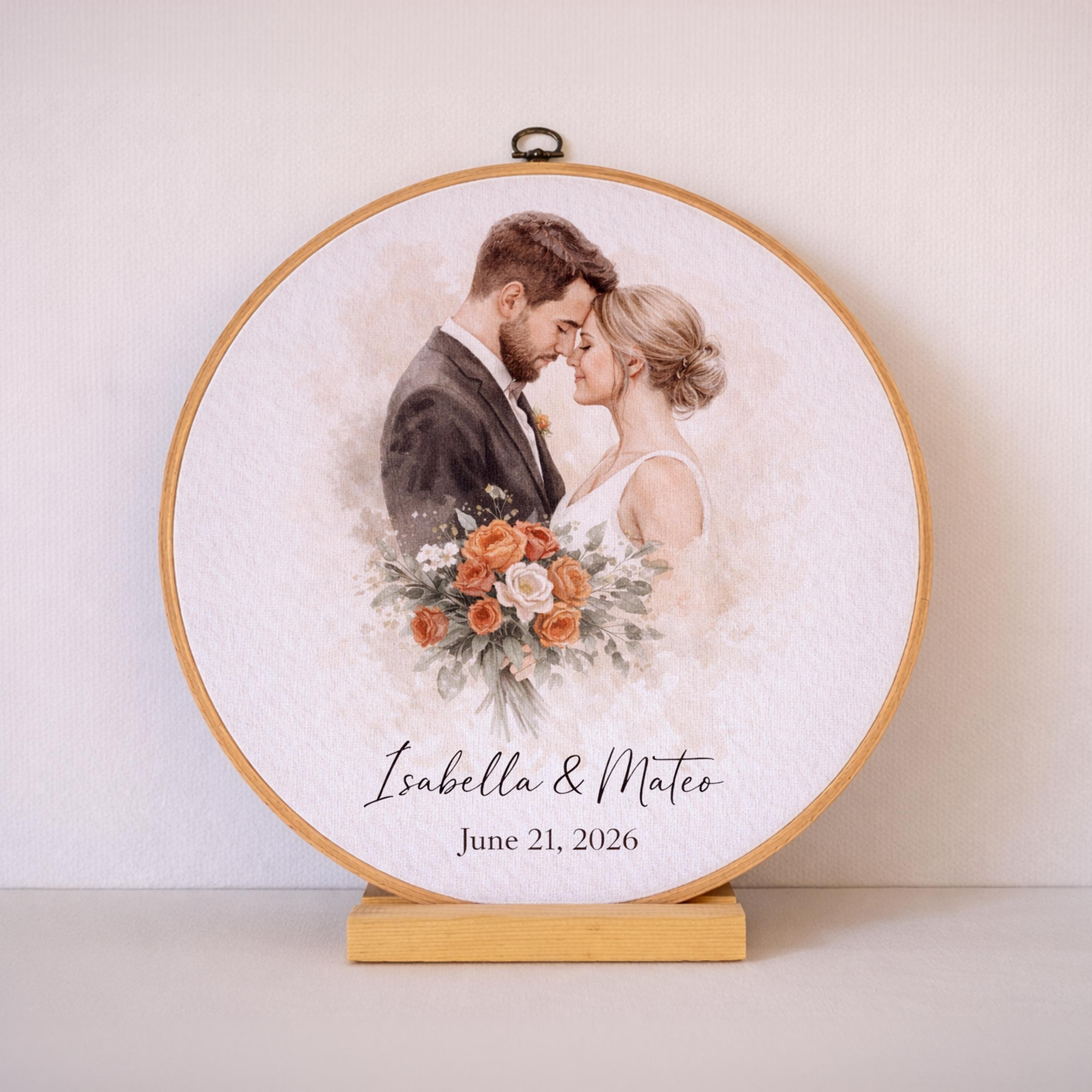 Watercolor Couple Portrait Painting on Canvas, Wedding Photo Print Wall Hanging, Wedding Anniversary Engagement Gift, Perfect Gift for Her