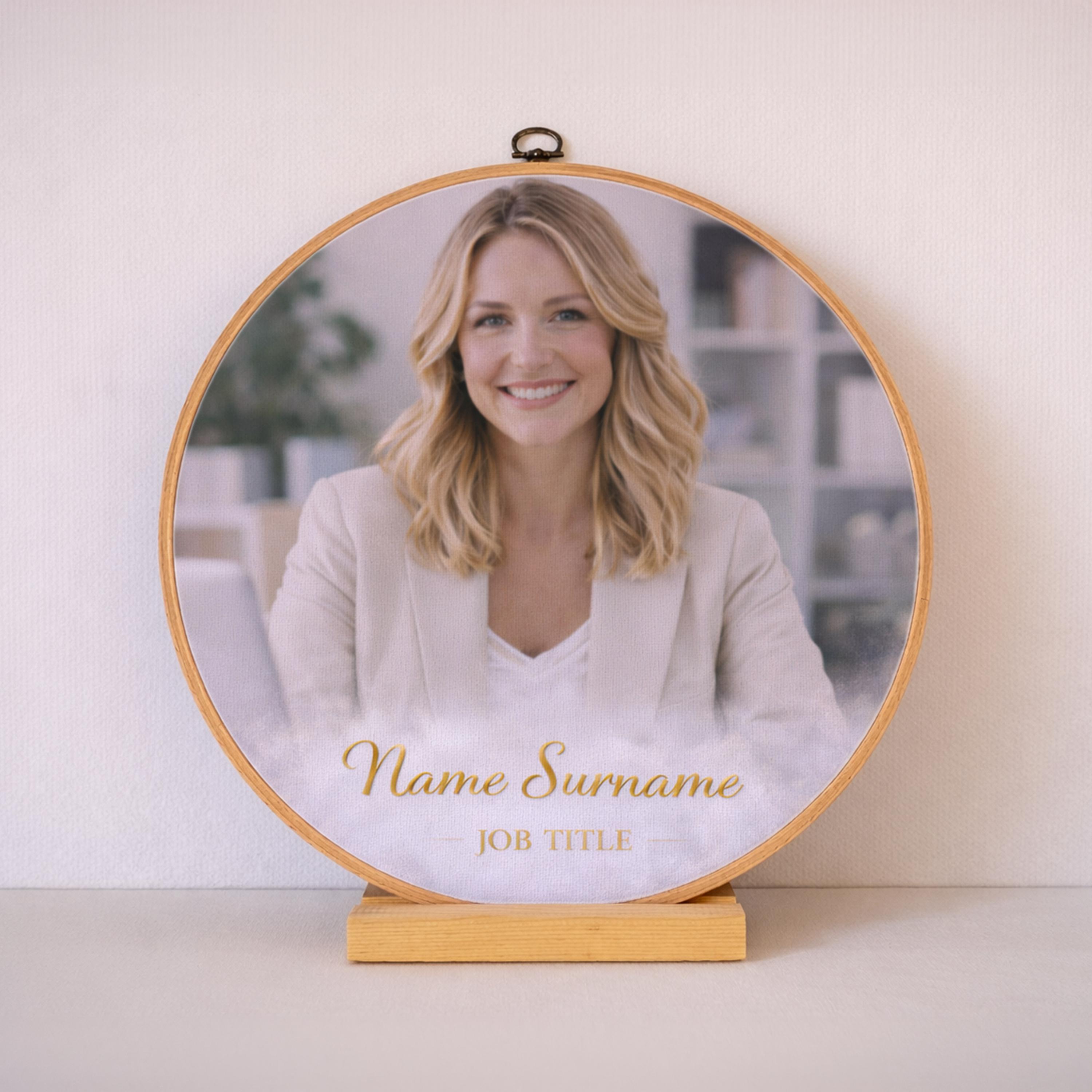 Personalized Office Name Plate, New Job Gift, Office Sign, Desk Name Round Photo Hoop, Custom Name Plate, Job Title, İvory Floral Personalized Office Name Plate, New Job Gift, Office Sign, Desk Name Round Photo Hoop, Custom Name Plate, Job Title, İvory Floral