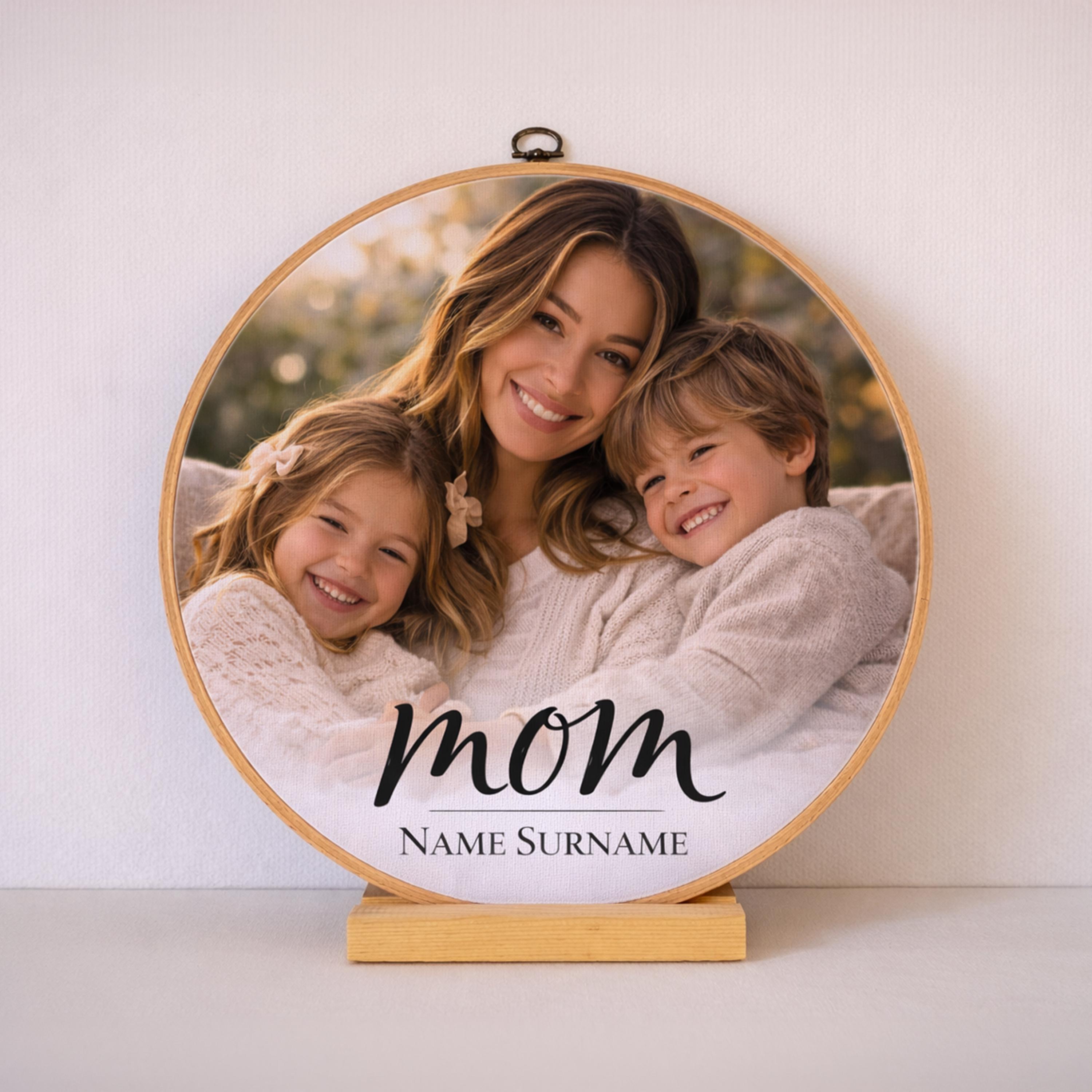 Personalized Mother'S Day Photo Gift, Picture With Wood Stand, Wood Hoop Round Hoop Frames, Gift For Her, Round Photo, Photo Print For Mom