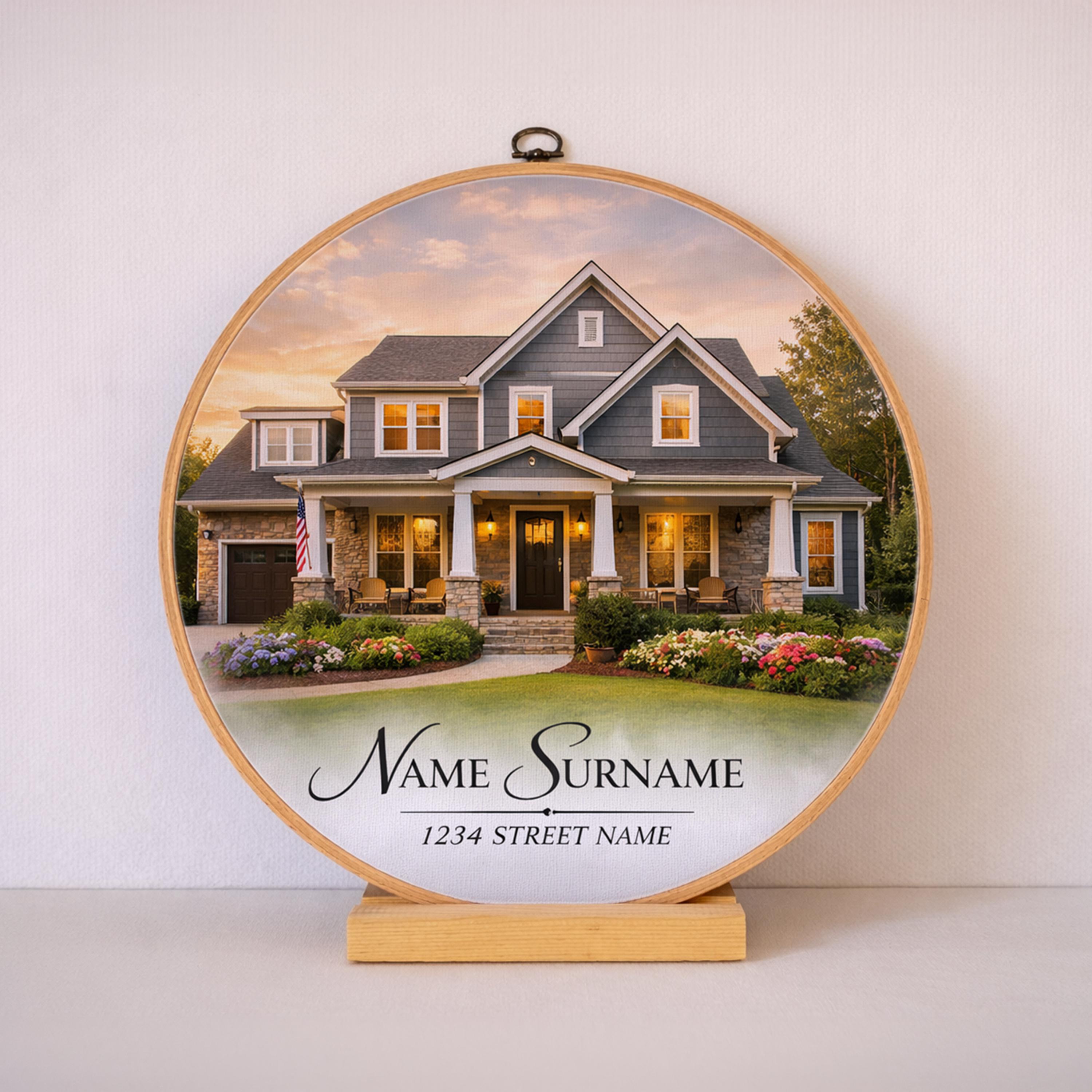 Personalized Wood Hoop Photo Round Photo Hoop Gift, Custom Text Round Hoop Frames For Desk, Photo With Wood Stand, Picture Gift