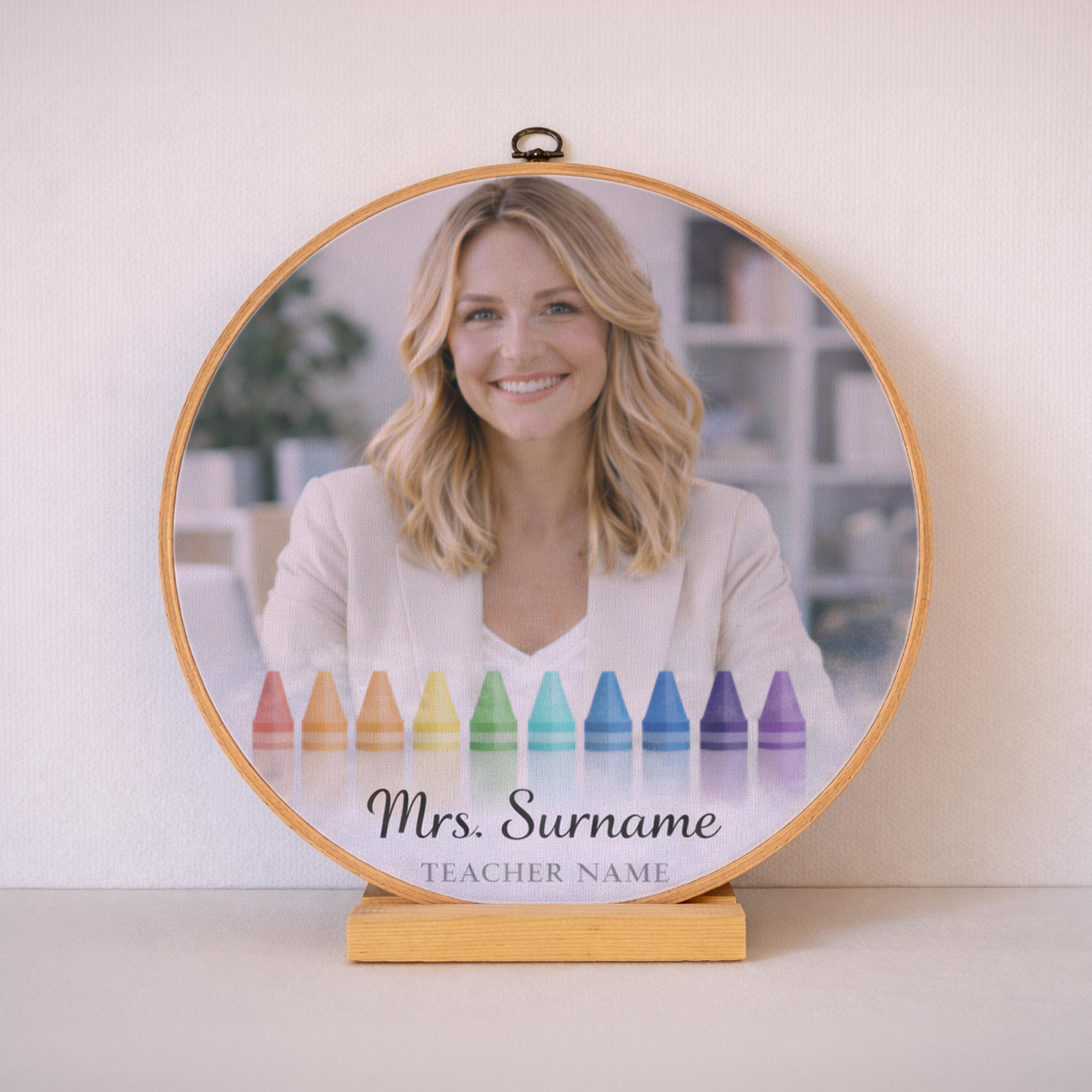 Teacher Name Plate, Wood Hoop Name Plate, Personalized Teacher Sign, Desk Name Plate, Custom Name Plate, Office Sign, School Teacher Rainbow