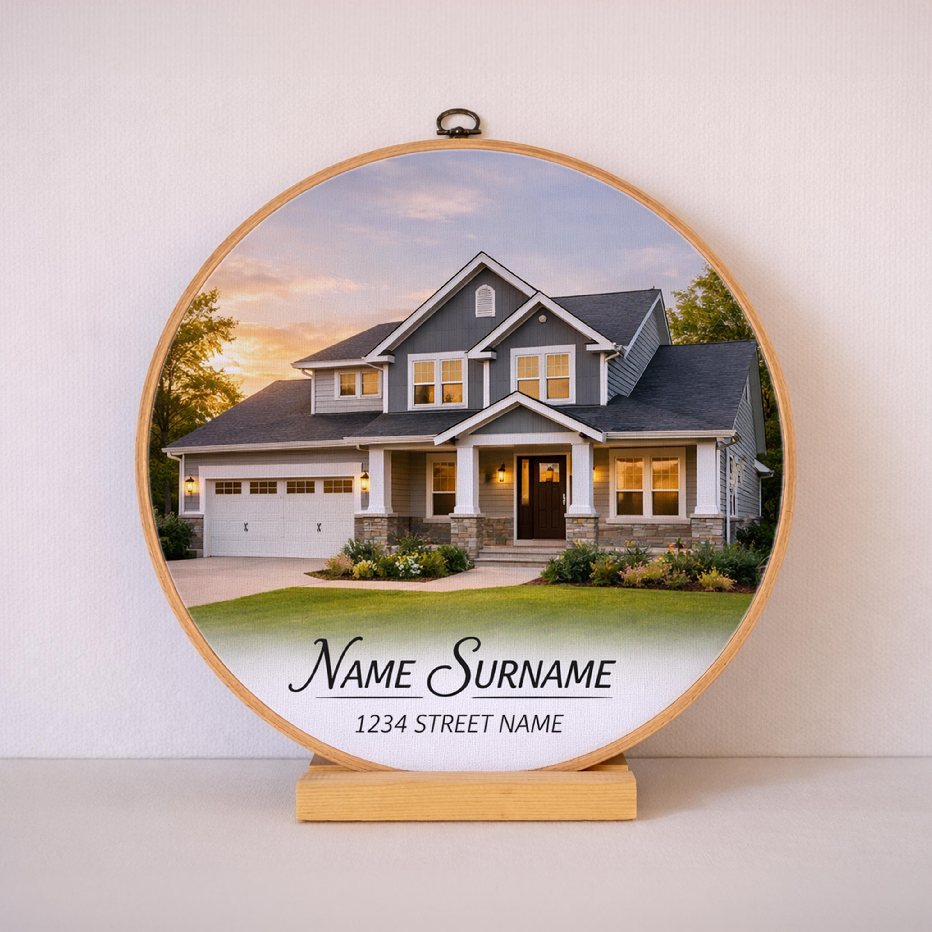 Personalized Wood Hoop Engagement Round Hoop Frame, Engagement Picture With Wood Stand, Custom Photo Print, Engagement Gift, Bordered Photo