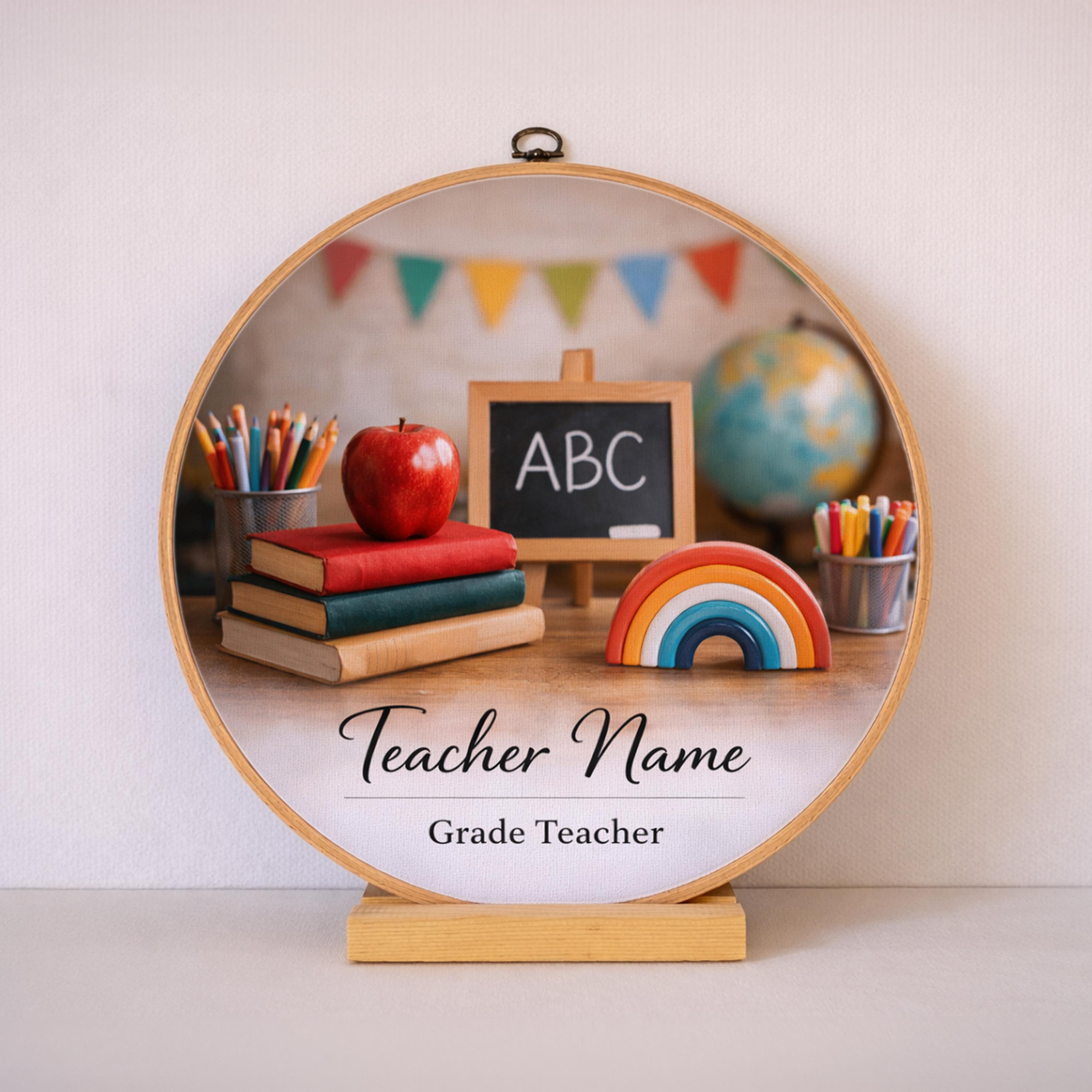 Teacher Name Plate, Wood Hoop Name Plate, Personalized Teacher Sign, Desk Name Plate, Custom Name Plate, Office Sign, Teacher Pencil