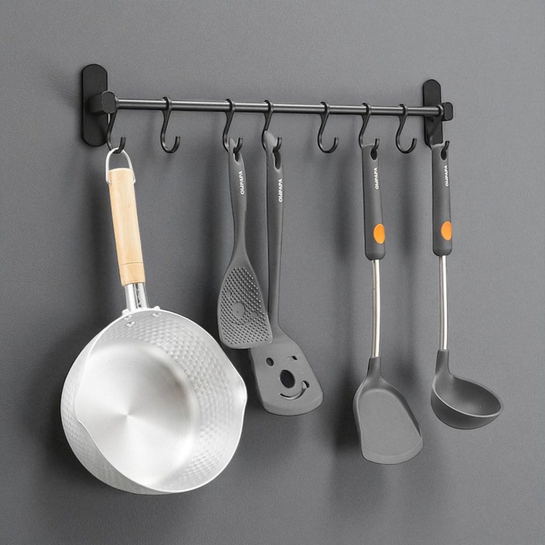 Aged Brass Hook Rail – Solid Brass Hanging Rack for Kitchen Utensils ...
