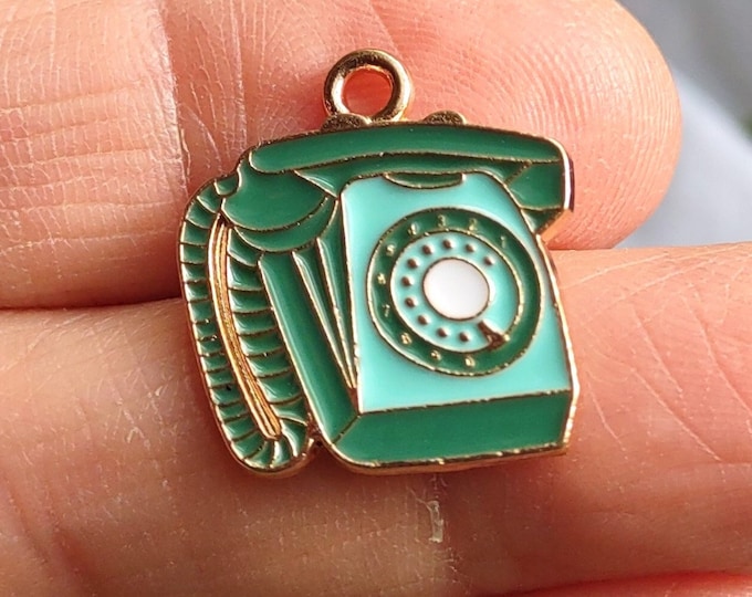 4 Rotary Telephone Charms in Green and Gold Vintage Inspired - C3950 - Etsy