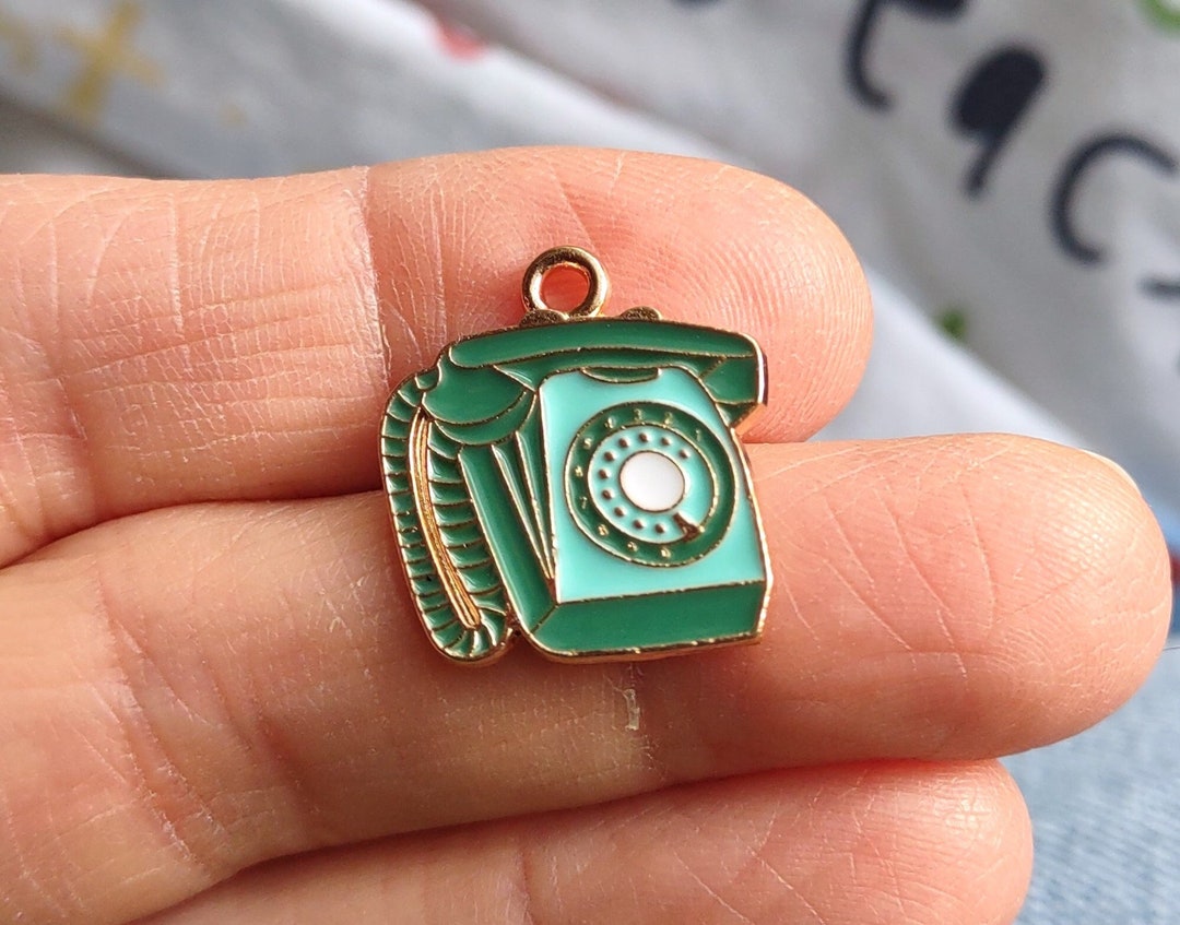4 Rotary Telephone Charms in Green and Gold Vintage Inspired - C3950 - Etsy