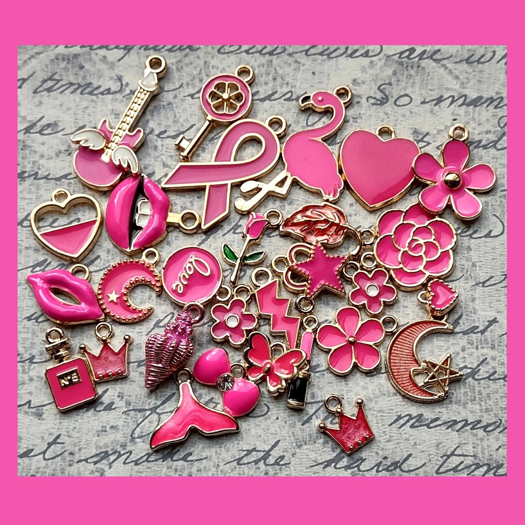 Collection of Pink Charms With Gold Tone Backing C4089 - Etsy
