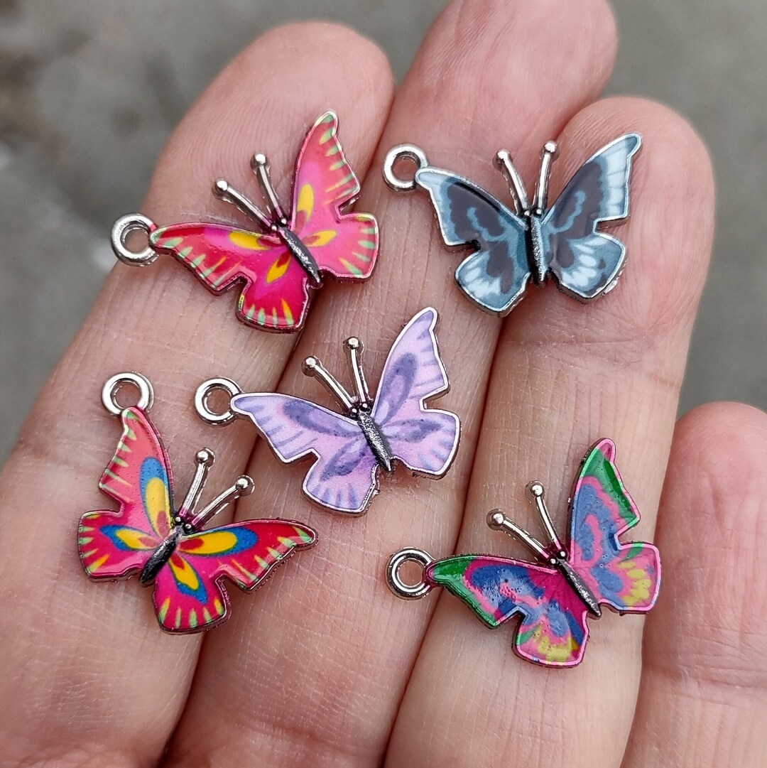 Butterfly Charm Collection Multicolor Enamel With Silver Tone Backing ...