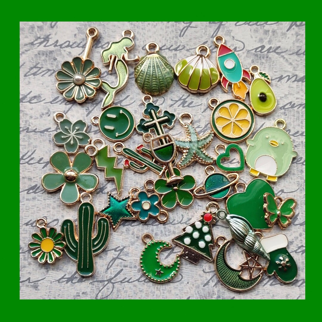 Collection of Green Charms With Gold Tone Backing - C4086 - Etsy