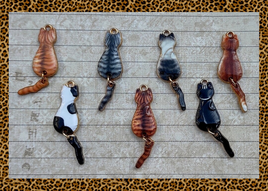 Cat With Swinging Tails Pendant Charm Collection - 7 Charms Total ...