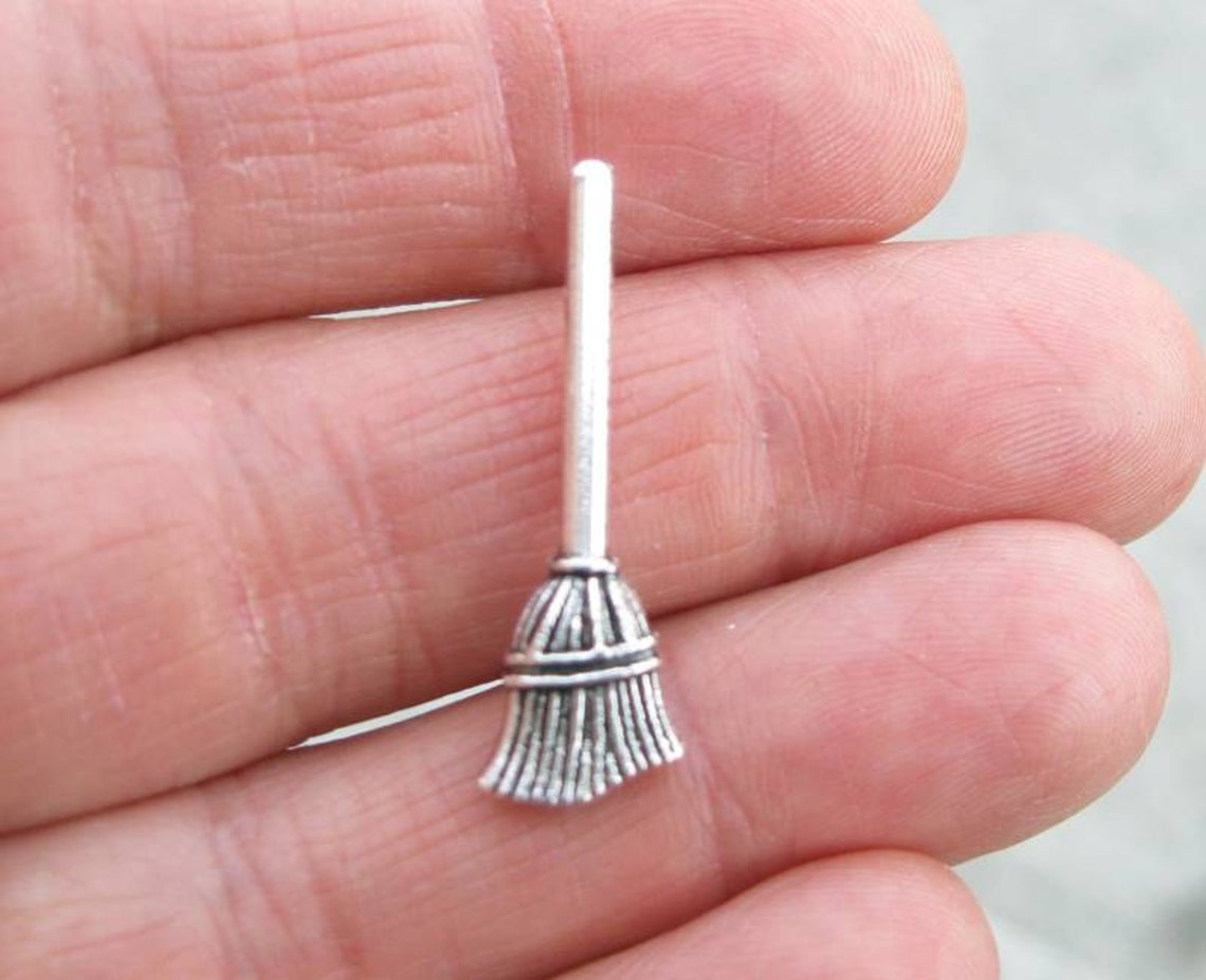 10 Broom Charms in Silver Tone Witch Cleaning Pendants C2519 | Etsy