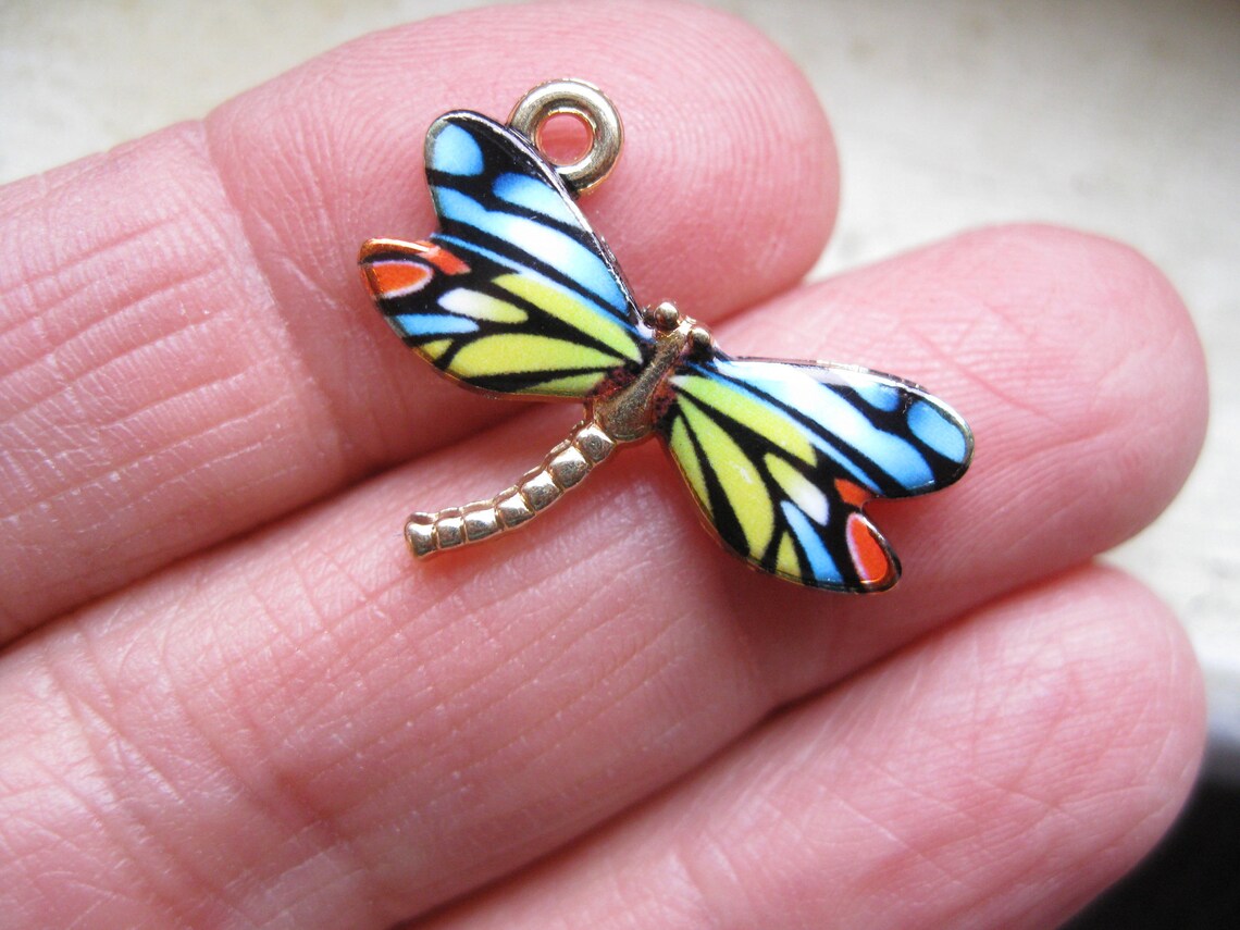 4 Dragonfly Charms in Blue Yellow Red Black and Gold - C3442 - Etsy