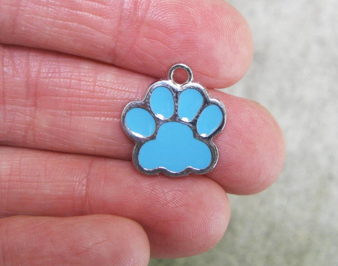 5 Light Blue and Silver Enamel Paw Charms C2599 - Etsy