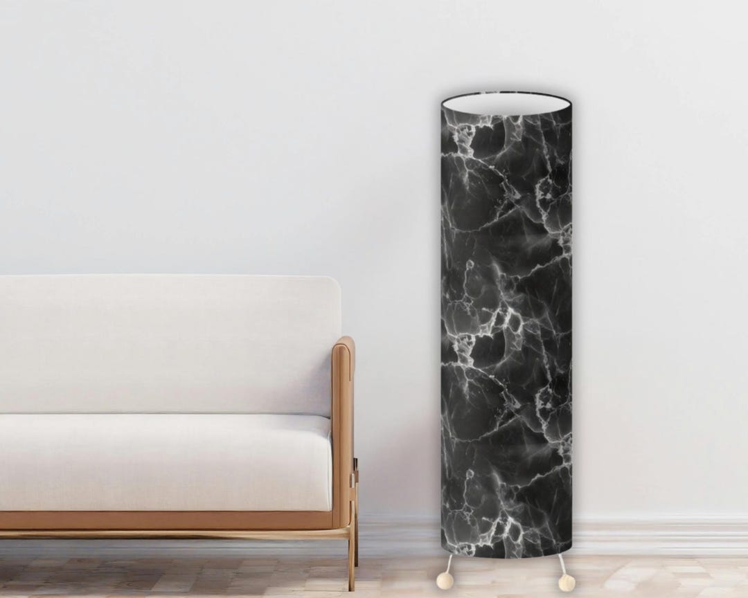 Black and White Marble Vein Flow, Cylinder Standing Lamp, Tall Rocket ...